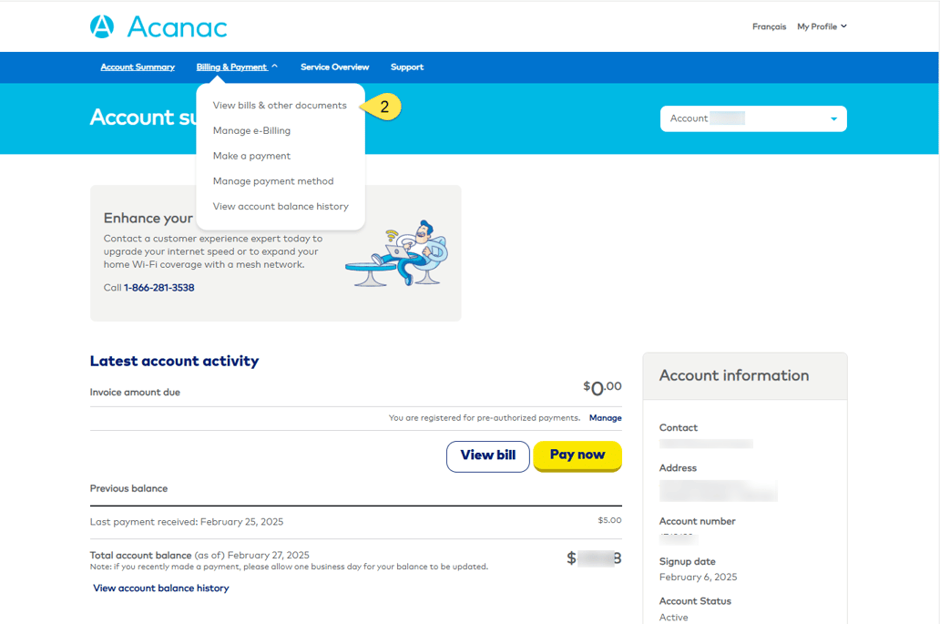 Review your bill and services