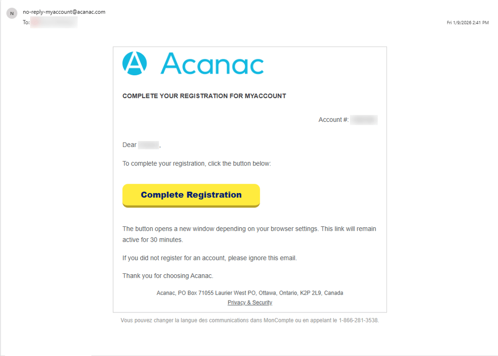 Registering for MyAccount