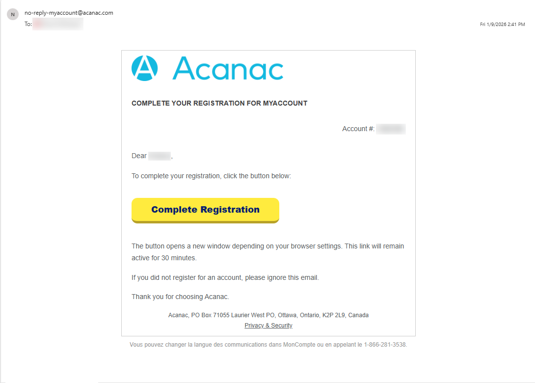 Registering for MyAccount