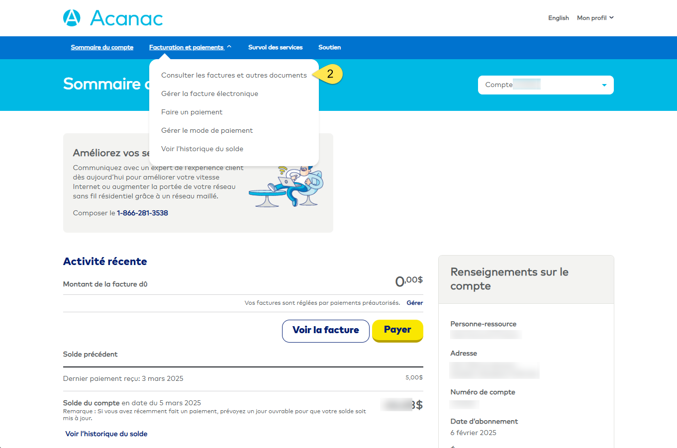 Consulter votre facture et vos services