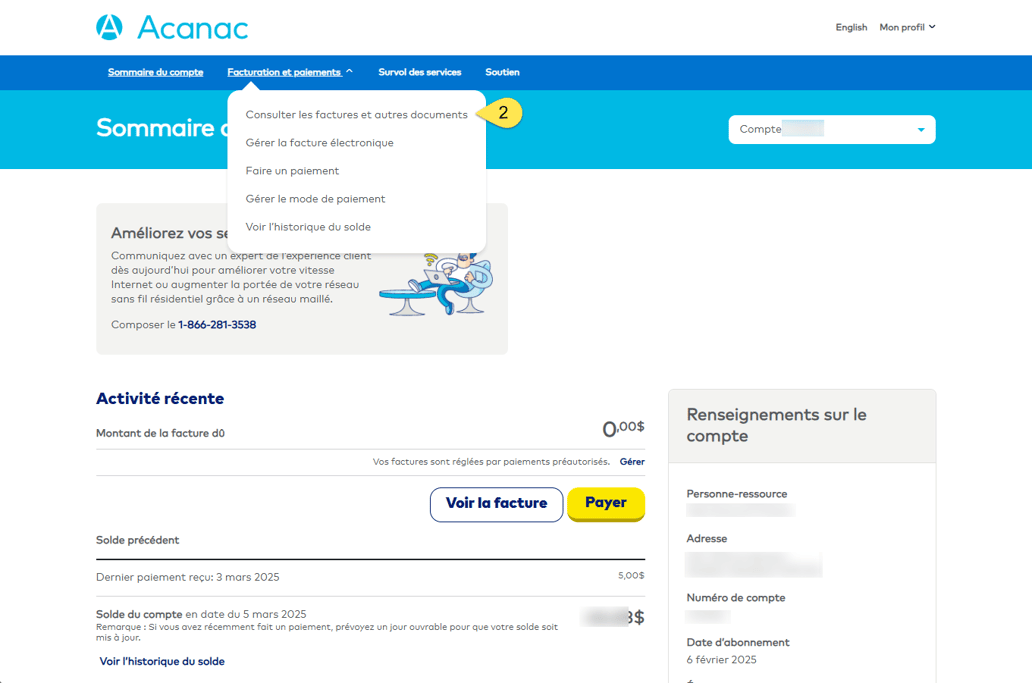 Consulter votre facture et vos services